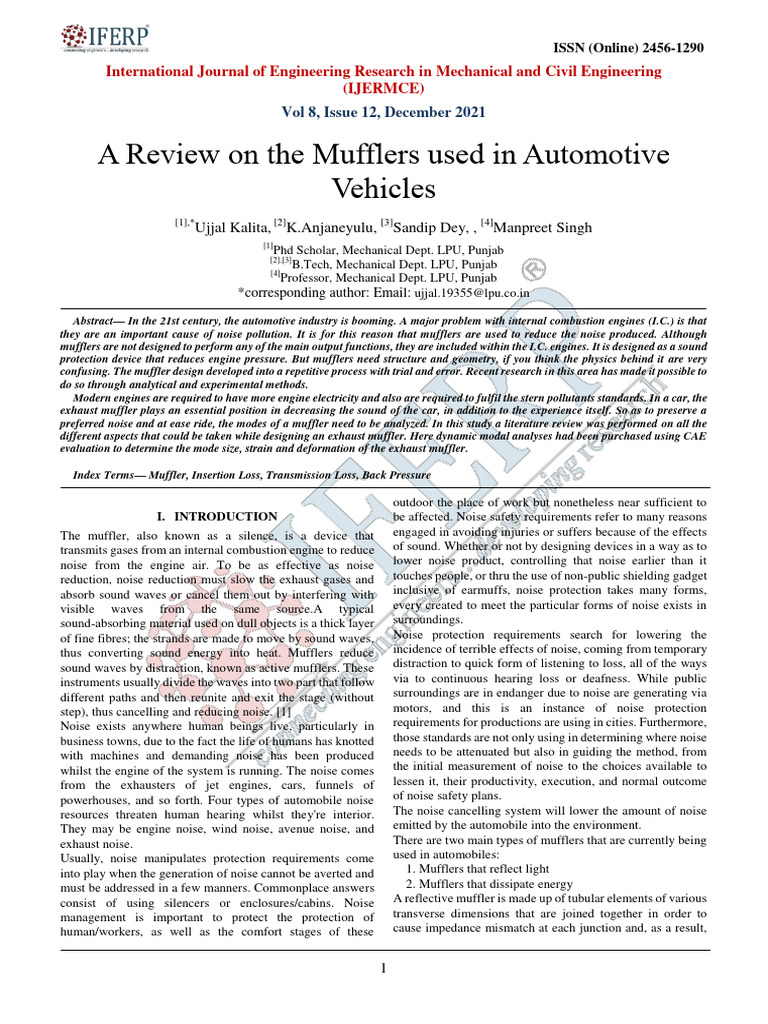 A Review On The Mufflers Used in Automotive Vehicles | PDF | Engines ...