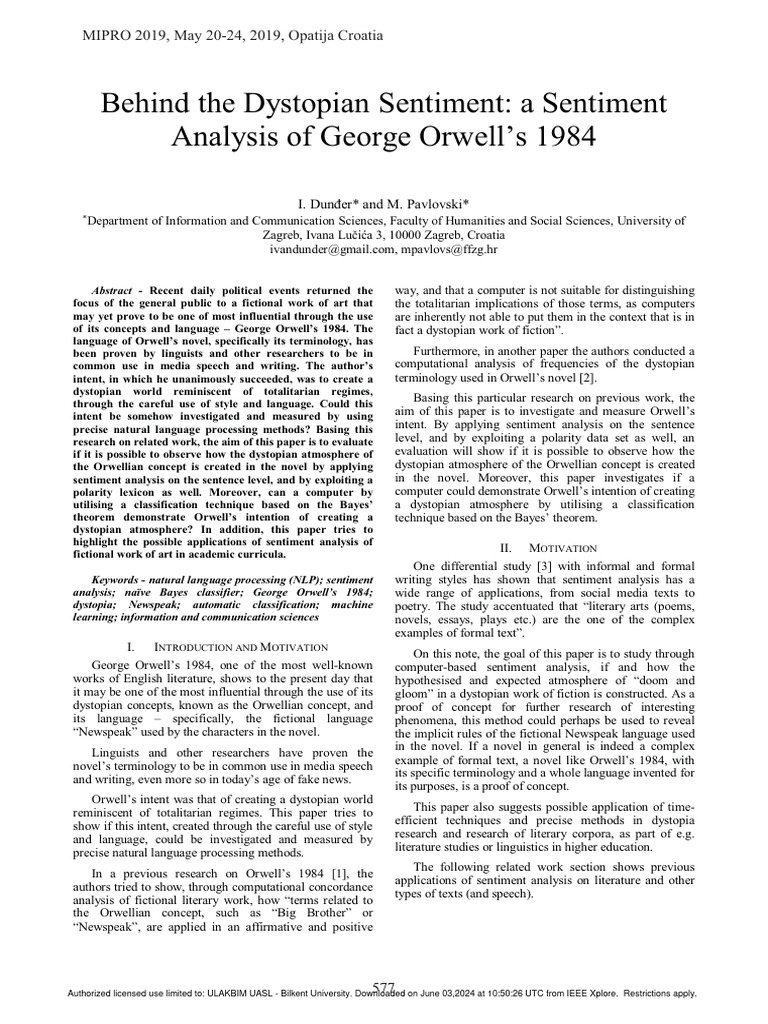 Behind The Dystopian Sentiment A Sentiment Analysis of George Orwells ...