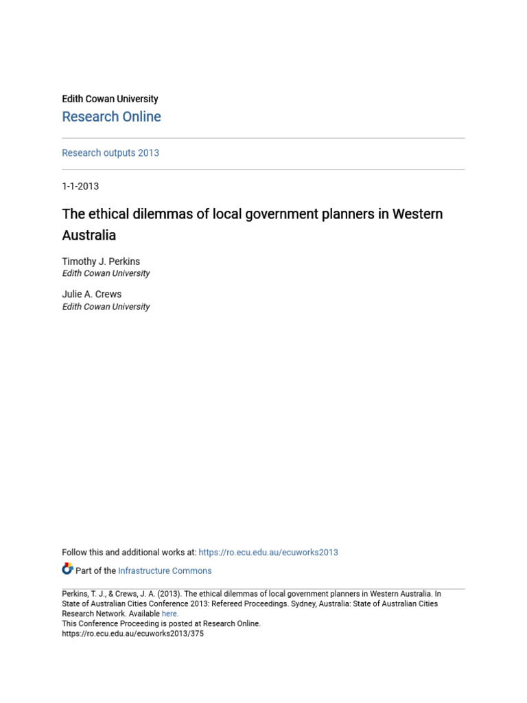 The Ethical Dilemmas of Local Government Planners in Western Aust | PDF ...