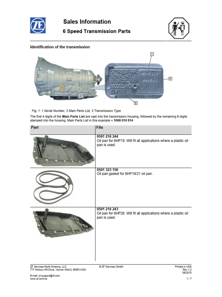 ZF 6 Speed Trans Parts List | PDF | Automotive Industry | Luxury Vehicles