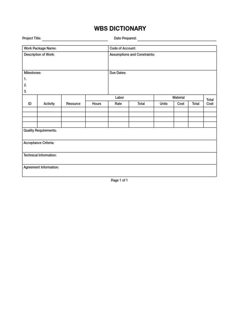 WBS Dictionary for Project Management | PDF