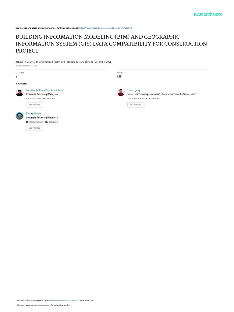 Building Information Modeling (Bim) and Geographic Information System ...