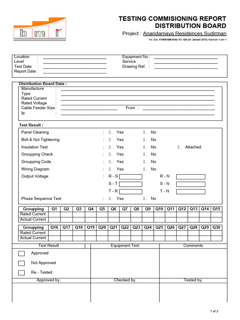 FORM-BMI-ENG-TC-020 Distribution Board | PDF | Manufactured Goods ...