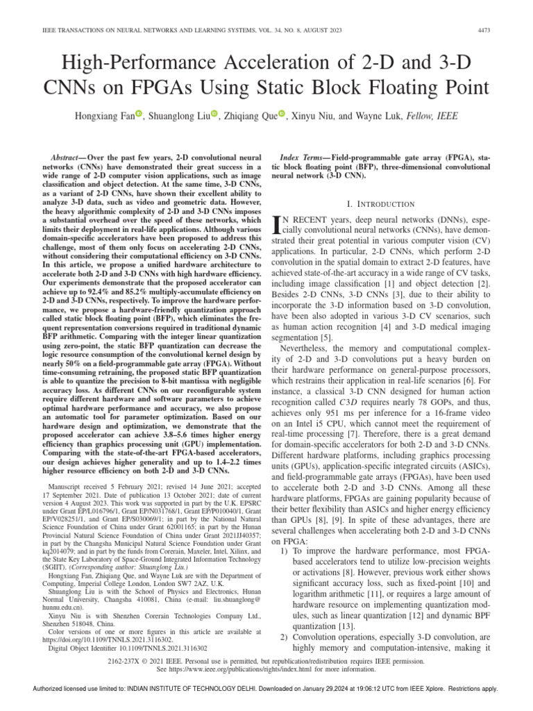 High-Performance Acceleration of 2-D and 3-D CNNs on FPGAs Using Static ... High-Performance Acceleration of 2-D and 3-D CNNs on FPGAs Using Static ...