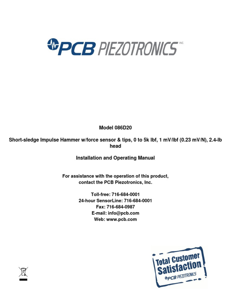 Model 086D20 Short-Sledge Impulse Hammer W/force Sensor & Tips, 0 To 5k ...