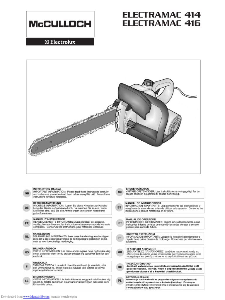 McCulloch Electramac 95390053200 Instruction Manual | PDF