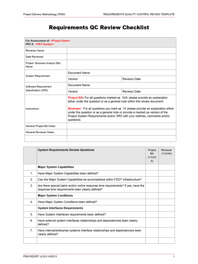 Requirements QC Review Template | PDF | Business Process | System