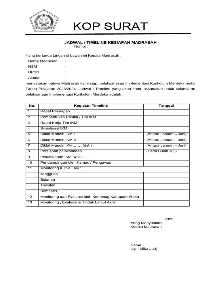 Contoh Format Jadwal Timeline IKM | PDF