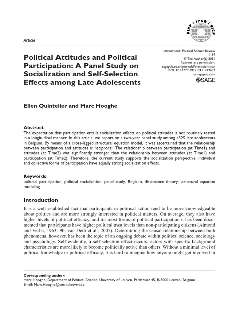 IPSR Quintelier Hooghe 2012 | PDF | Attitude (Psychology) | Hypothesis
