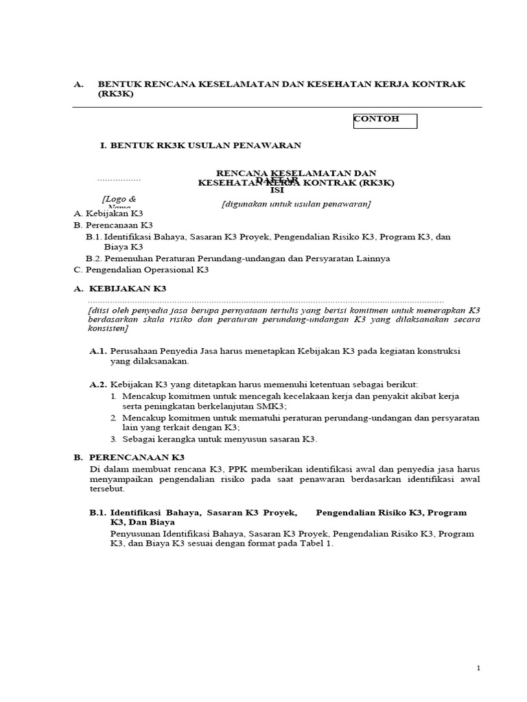 Rencana K3 Kontrak Konstruksi RK3K | PDF