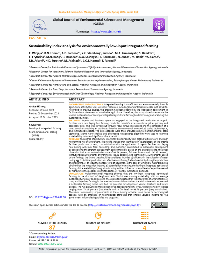 GJESM - Volume 10 - Issue 2 - Pages 537-556 | PDF | Agriculture | Sustainability