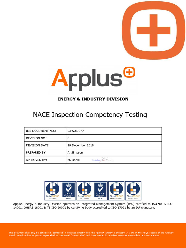 L3-AUS-077 Rev 0 - NACE Inspection Competency Testing | PDF