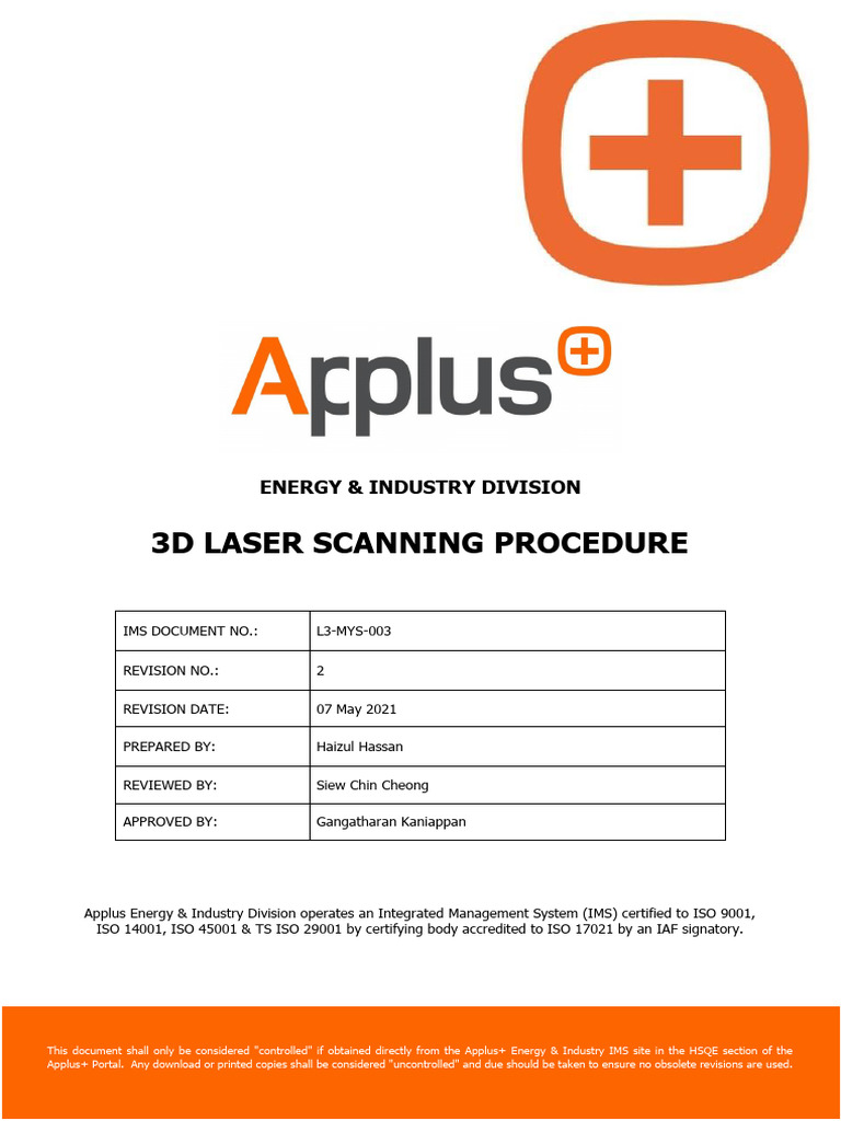 3D Laser Scanning Procedure Overview | PDF | Surveying | Quality Assurance