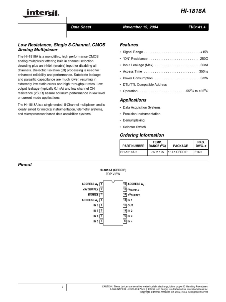 HI-1818A- MUX | PDF | Electronic Design | Digital Electronics