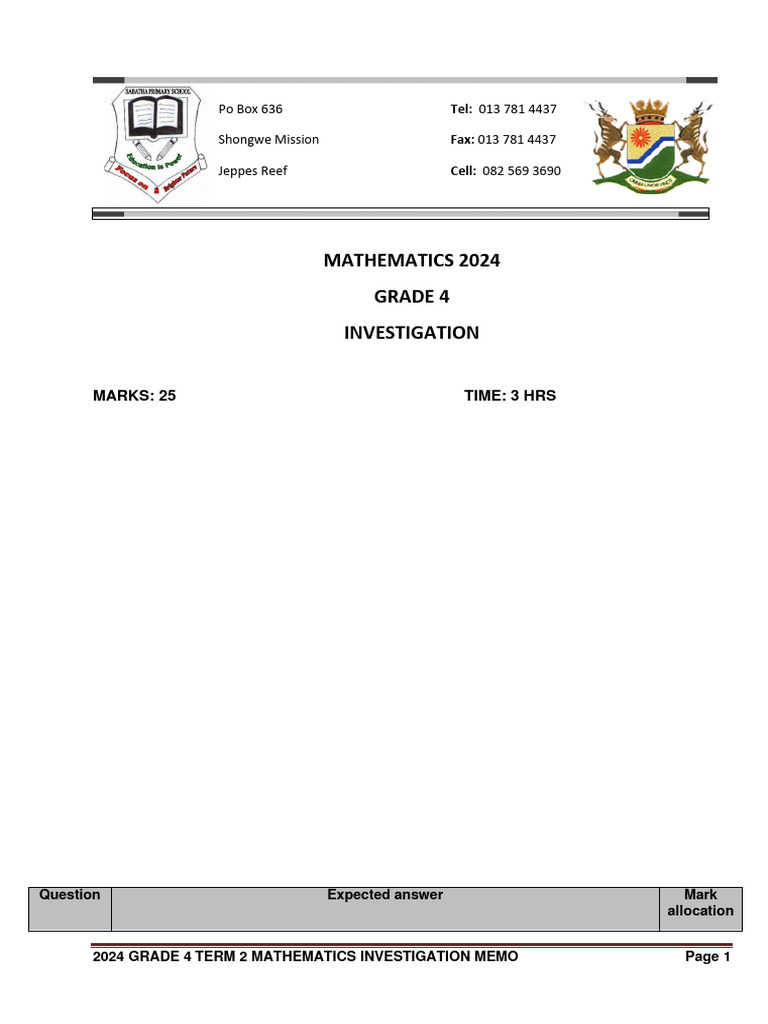 GRADE 4 MATHEMATICS INVESTIGATION TERM 2 2024_042104 | PDF ...