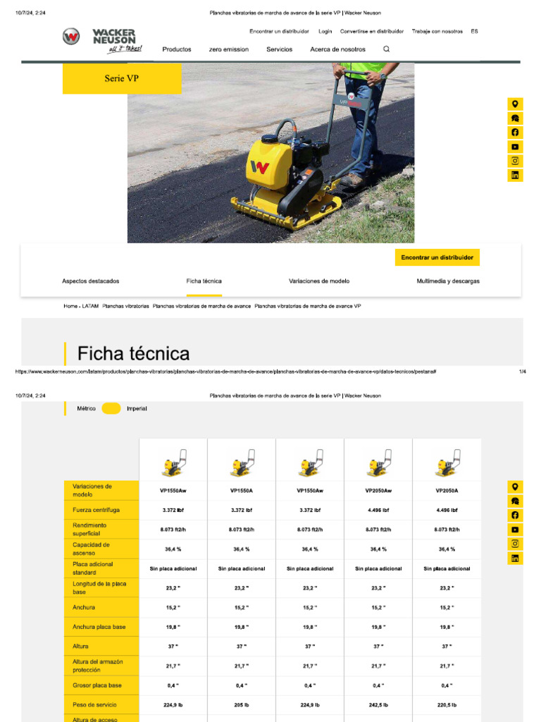 Ficha Tecnica - Compactadora Vibratoria de Plancha - WN Vp1550a | PDF