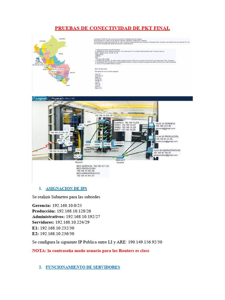 Pruebas de Conectividad de PKT Final Victor | PDF | Enrutador (Computación) | Dirección IP