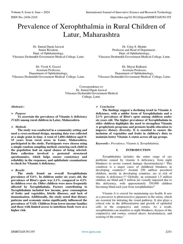 Prevalence of Xerophthalmia in Rural Children of Latur, Maharashtra | PDF | Vitamin A