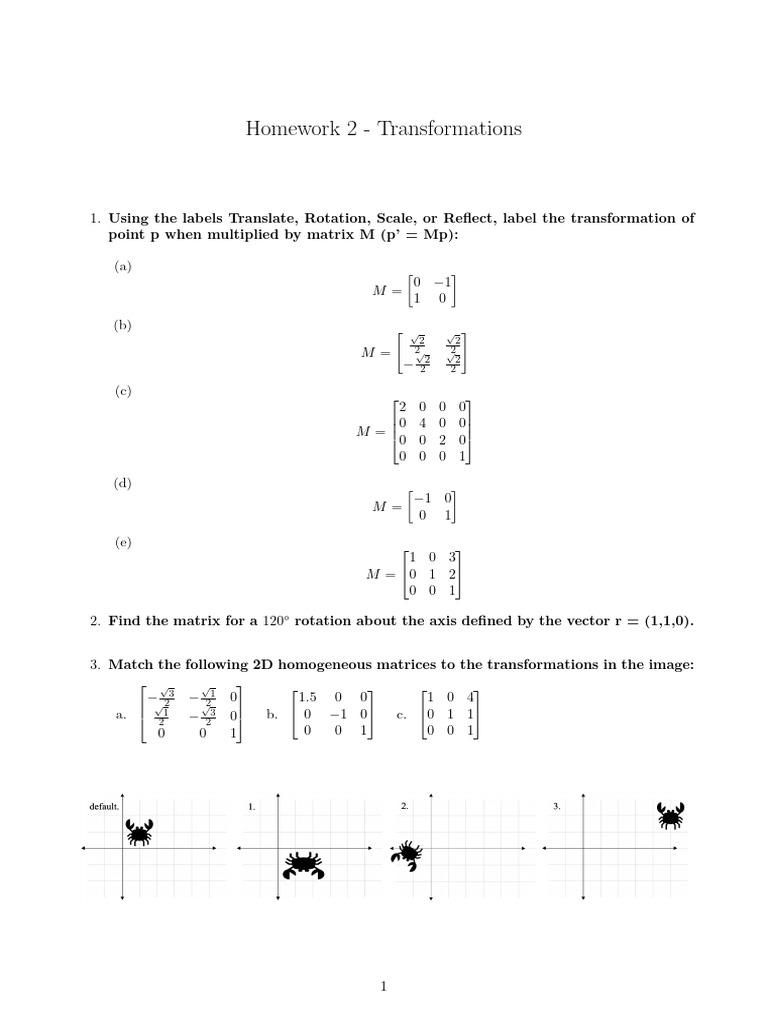 CSE160 HW2 Transformations | PDF | Matrix (Mathematics) | Linear Algebra