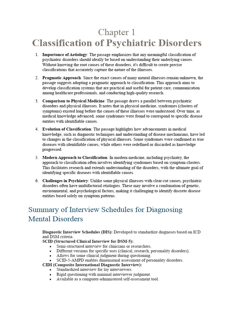 Classification of Psychiatric Disorders: Summary of Interview Schedules For Diagnosing Mental ...