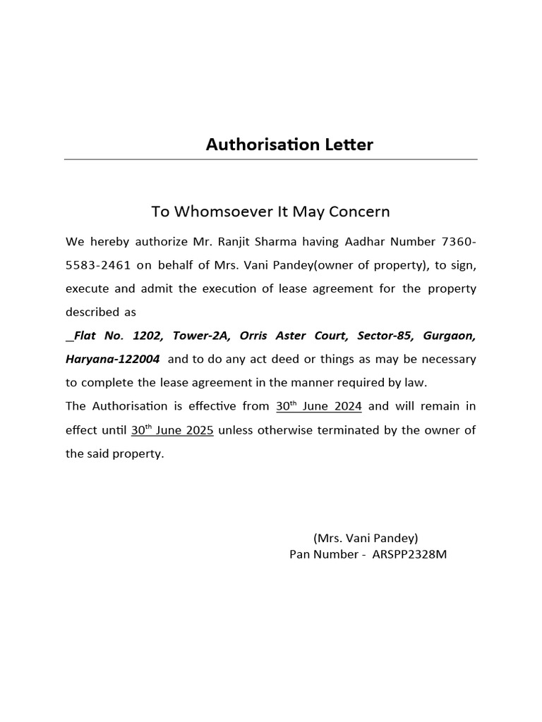 Property Authorization Letter | PDF