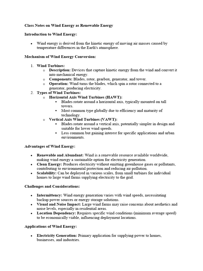 Class Notes On Wind Energy As Renewable Energy | PDF | Wind Power ...