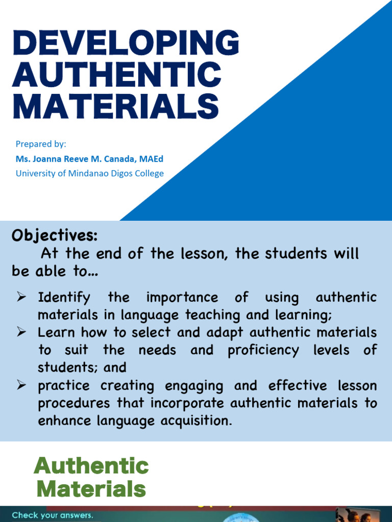 Developing Authentic Materials - Version 2 | PDF | Public Speaking ...