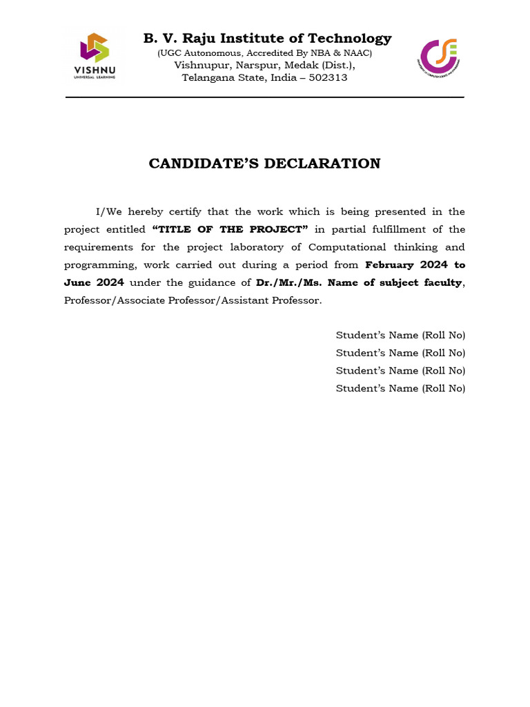 Candidate's Declaration | PDF | Science & Mathematics