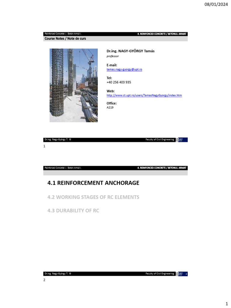 4.1 Reinforcement Anchorage: 4.2 Working Stages of RC Elements 4.3 ...