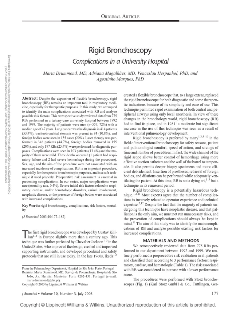 Rigid Bronchoscopy Complications in A University.3 | PDF | Clinical ...