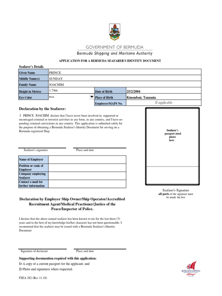 FSEA 282 Application For Seamens ID Card | PDF | Identity Document ...
