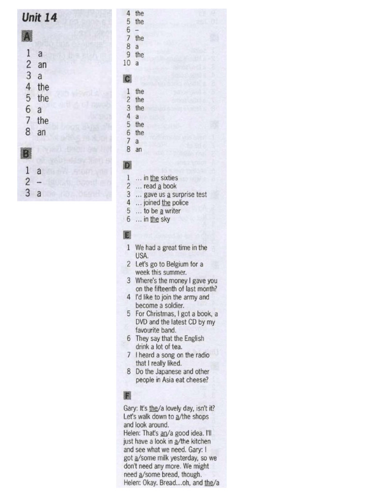 Grammar - Articles Key | PDF