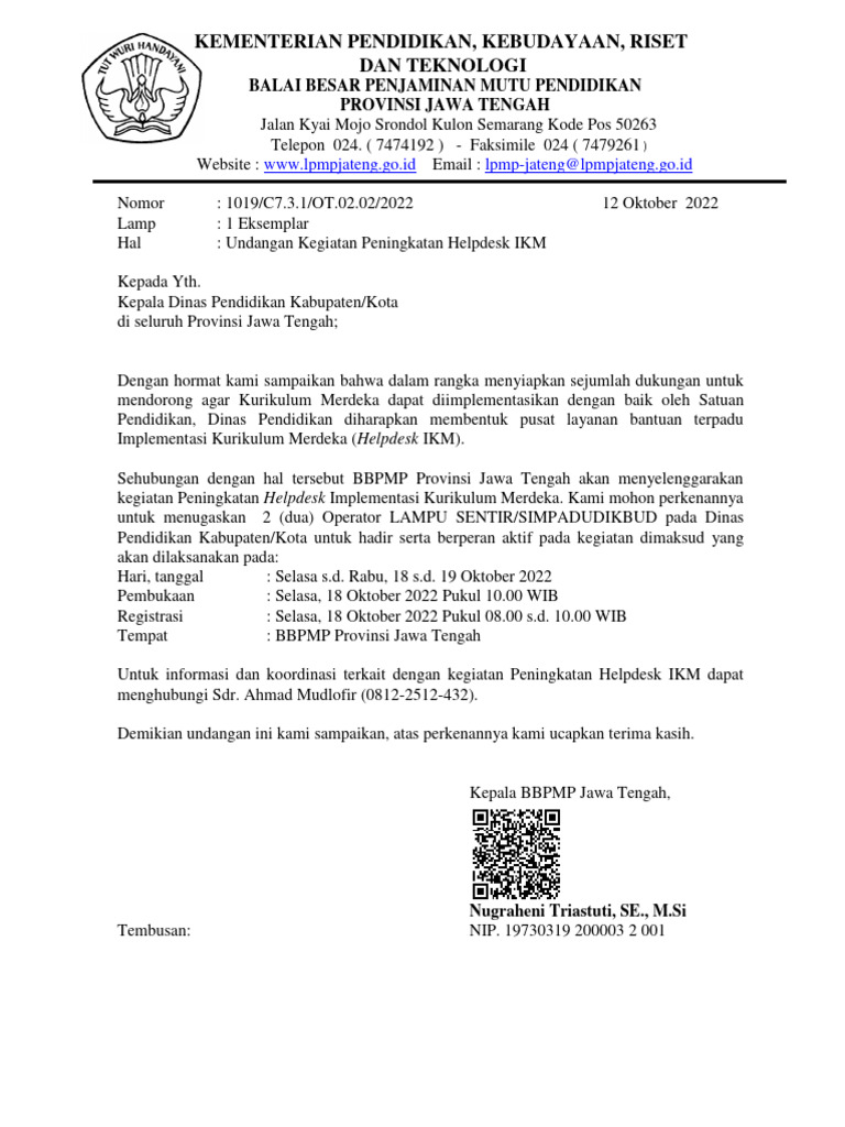 Surat Undangan Help Desk Kab Kot | PDF | Perjalanan