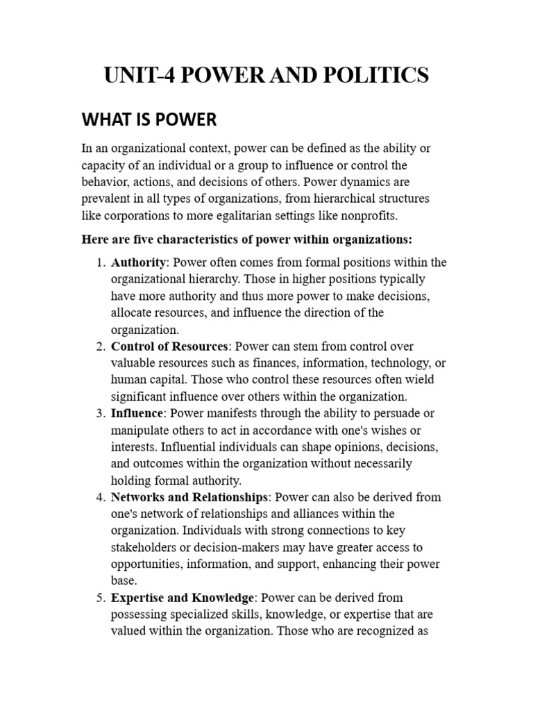 UNIT 4 OB | PDF | Power (Social And Political) | Leadership