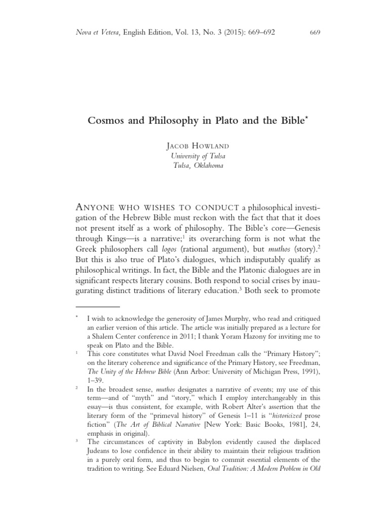 Plato and Biblical Cosmology Analysis | PDF | Genesis Creation ...