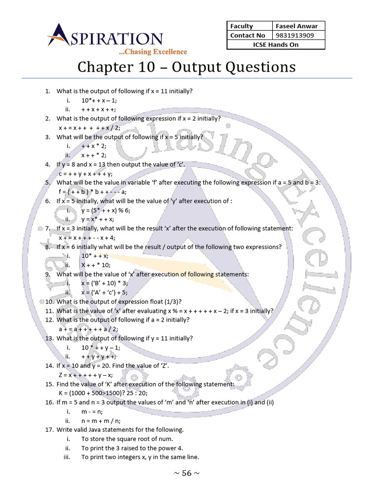 D Chapter 10 Output Question Pg 56 70 Pdf Integer Computer