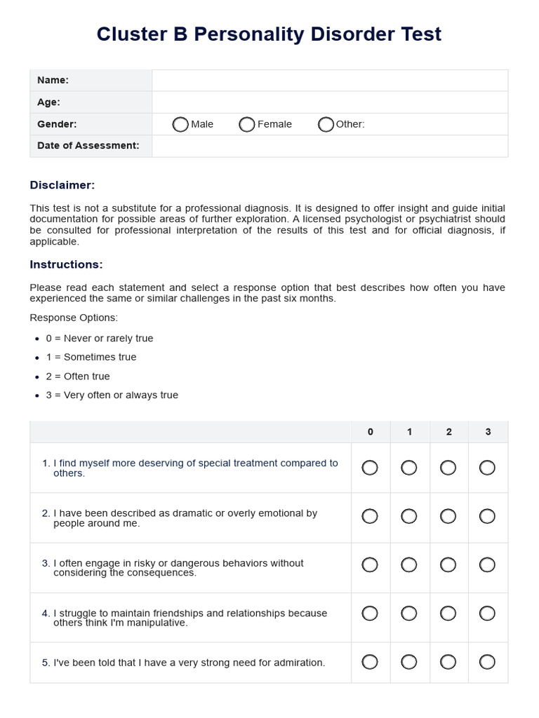 Cluster b Personality Disorder Test | Download Free PDF | Personality ...