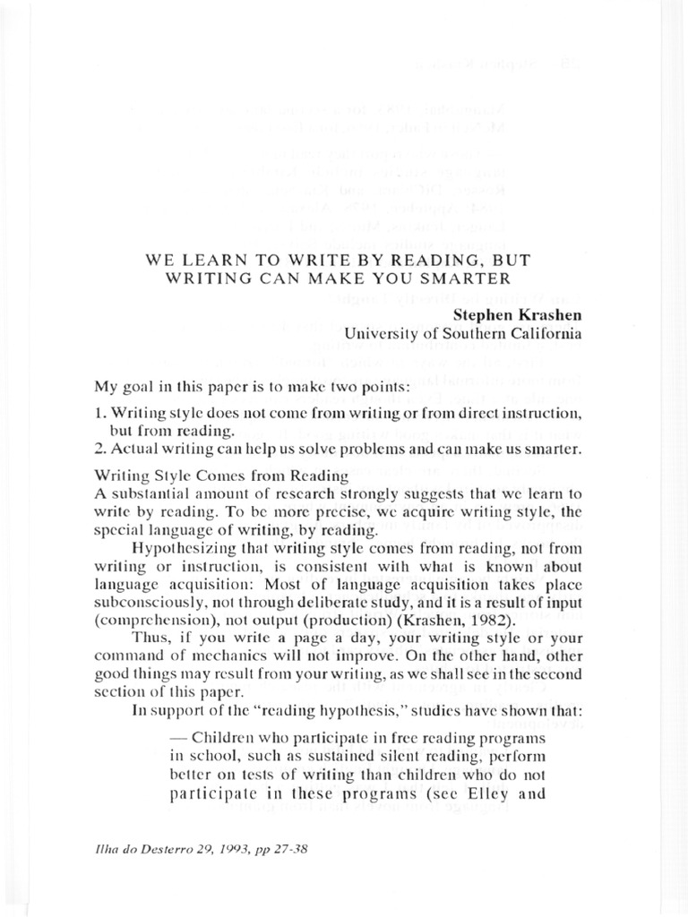 We Learn To Write by Reading But Writing Can Make 00 | PDF | Second ...