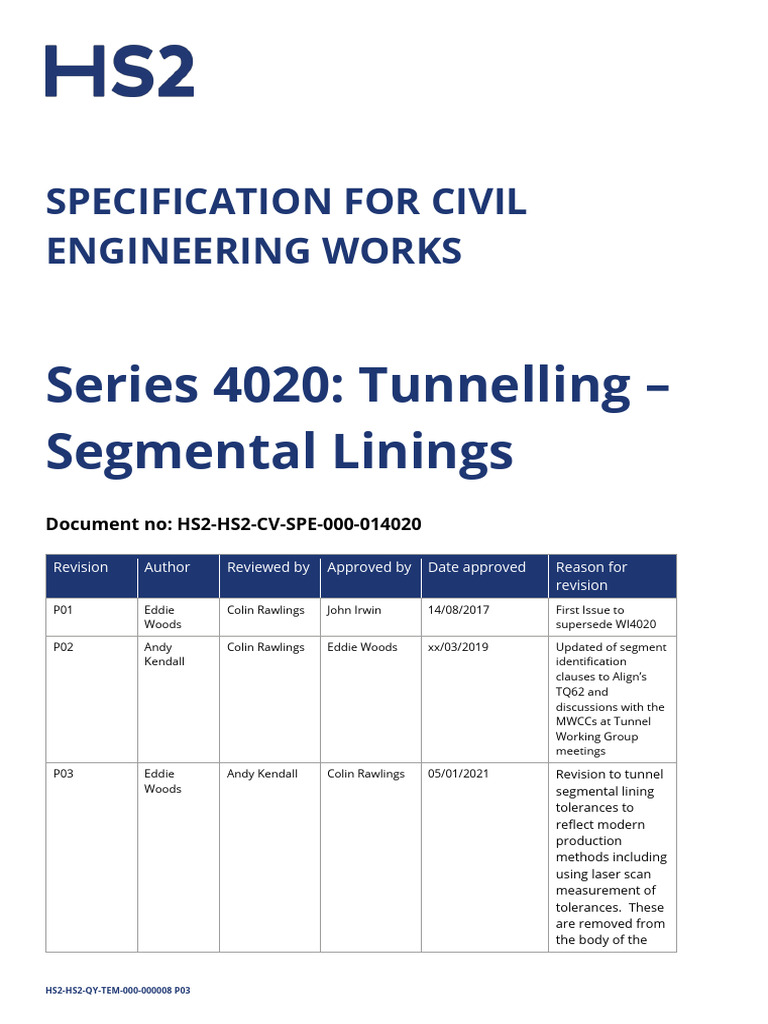 HS2-HS2-CV-SPE-000-014020 (P03) SCEW Series 4020 Tunnelling (Segmental Linings) | Download Free ...