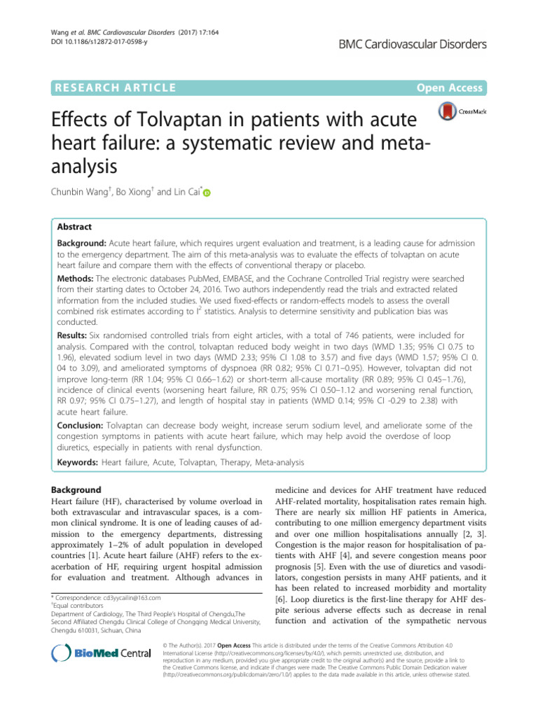 Effects of Tolvaptan in Patients With Acute Heart Failure: A Systematic ...