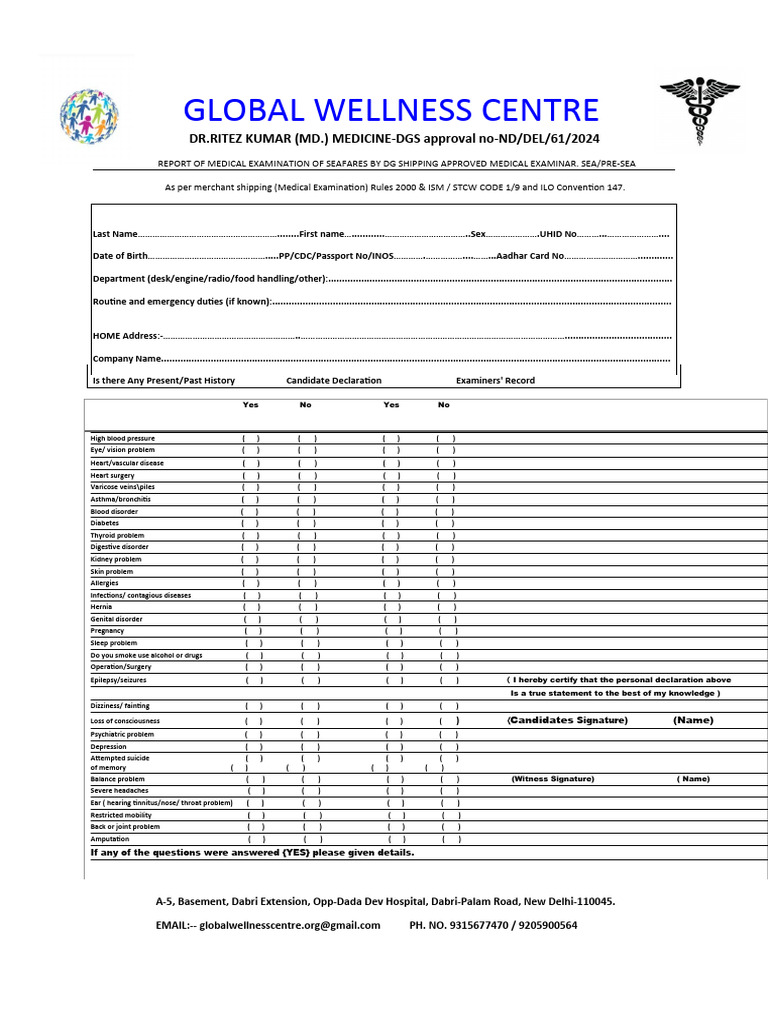 Sea Farere New Form | PDF | Doctor Of Medicine | Diseases And Disorders