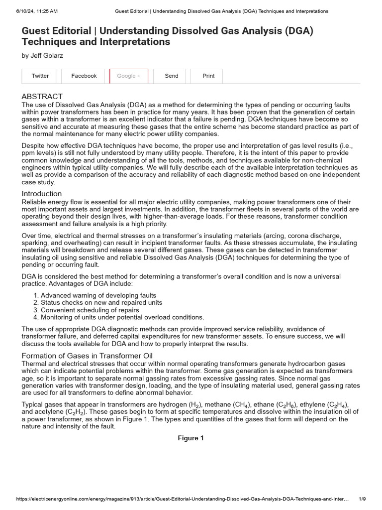 Dissolved Gas Analysis (DGA) Techniques and Interpretations | Download Free PDF | Gases