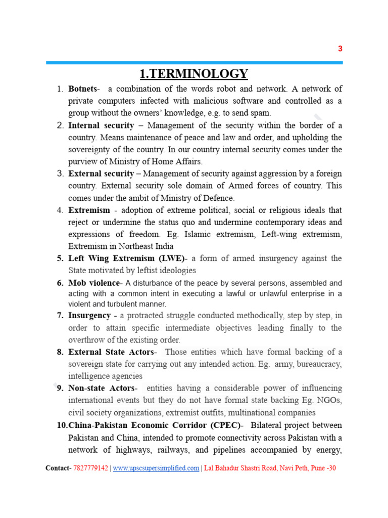 GS 3 _INTERNAL SECURITY (GS III) Terminology Handout | Download Free PDF | Computer Network ...