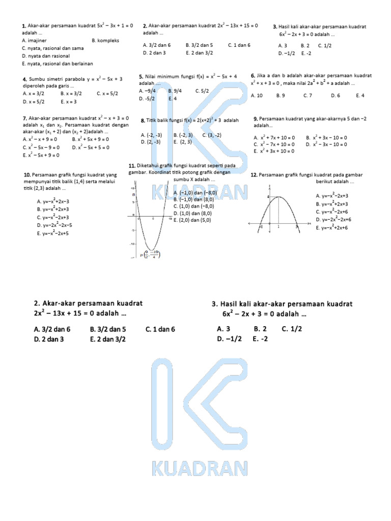 TO PERSAMAAN KUADRAT Dan FUNGSI KUADRAT | PDF