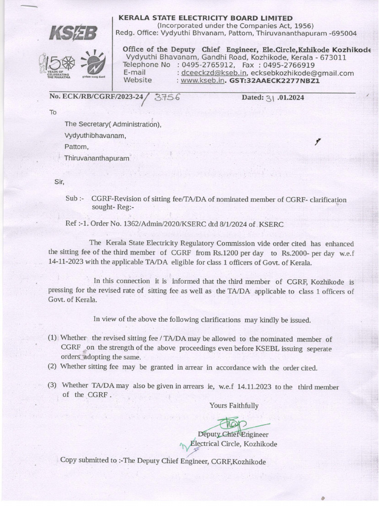 CGRFCGRF - REvision of Sitting Fee-Ta-DA of Nominated Member of | PDF