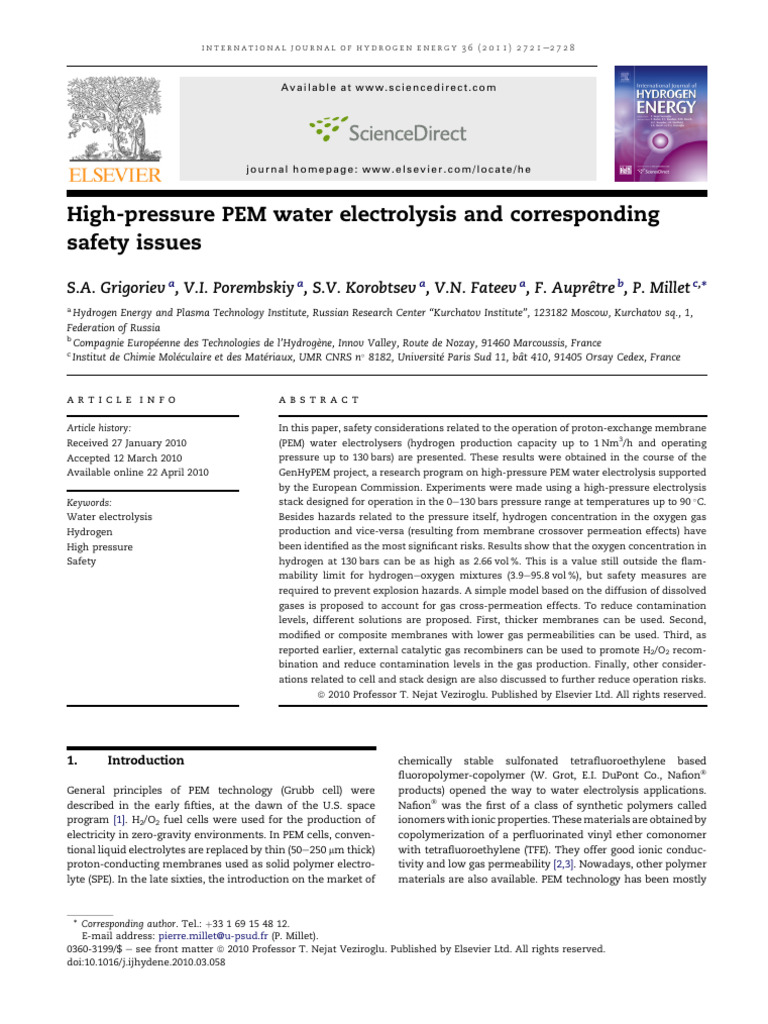 High-Pressure PEM Water Electrolysis and Corresponding Safety Issues ...
