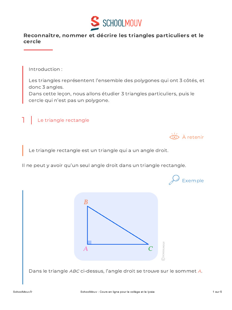 Reconnaitre Nommer Et Decrire Les Triangles Particuliers Et Le Cercle ...