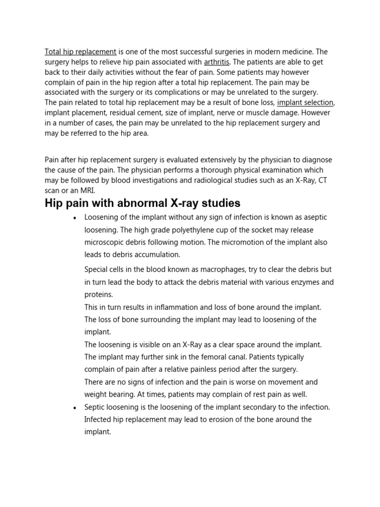 Hip Pain After Total Hip Replacement PDF Surgery Pain