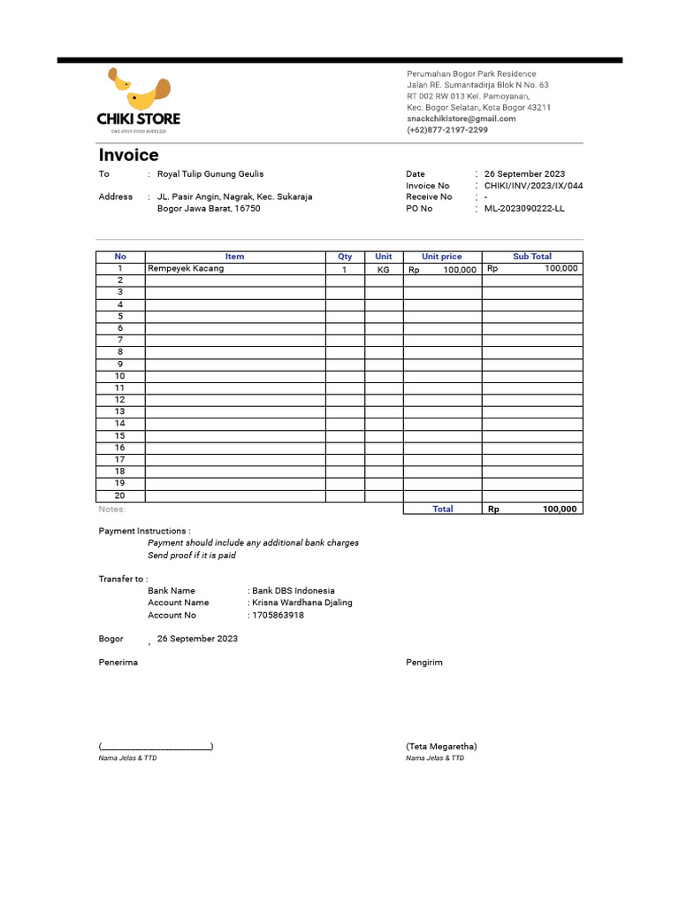 CHIKISTORE Invoice - 23 - 09a - 044 | PDF