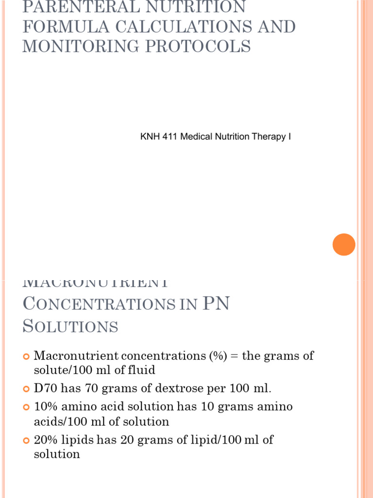 Parenteral Nutrition Calculations Guide | PDF | Calorie | Intravenous ...